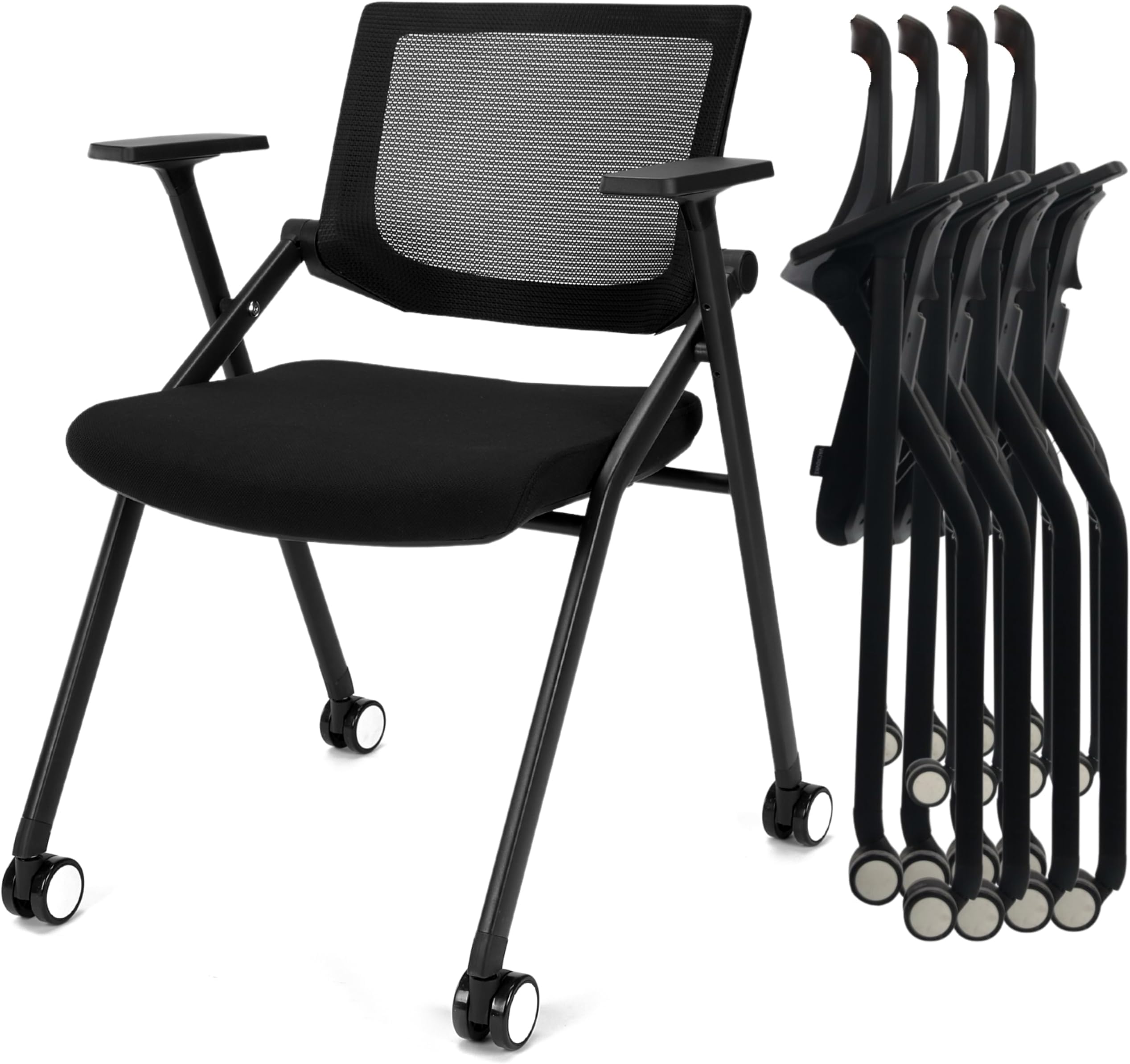 Amazon.com: FYLICA Foldable Office Chair Set of 2 with PU Wheels ...