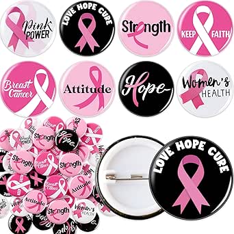 Amazon.com: Hotop 200 Pcs Breast Cancer Awareness Buttons Pin Bulk Pink Ribbon Novelty Button ...