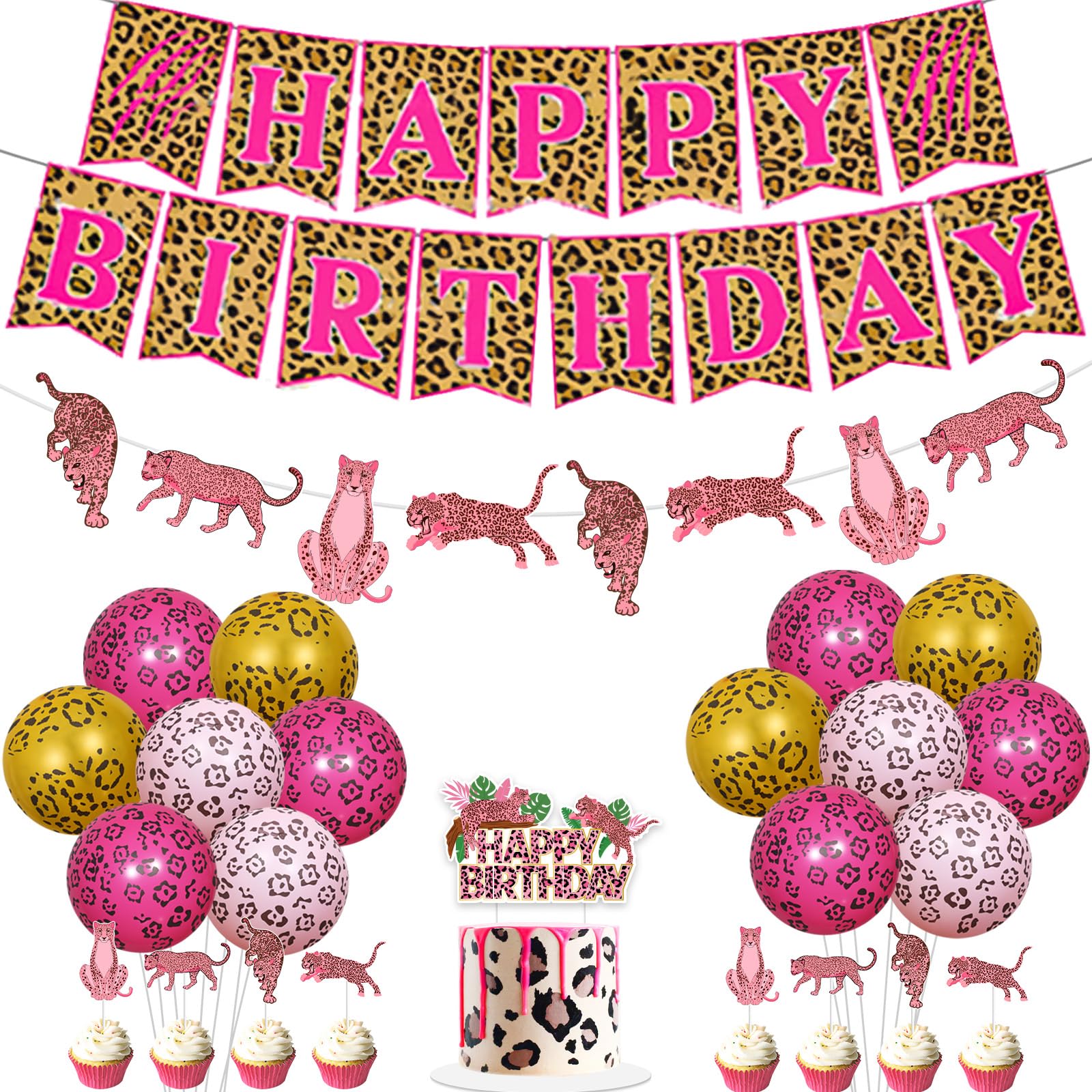 Amazon.com: kreat4joy Cheetah Print Birthday Party Decoration Girl ...