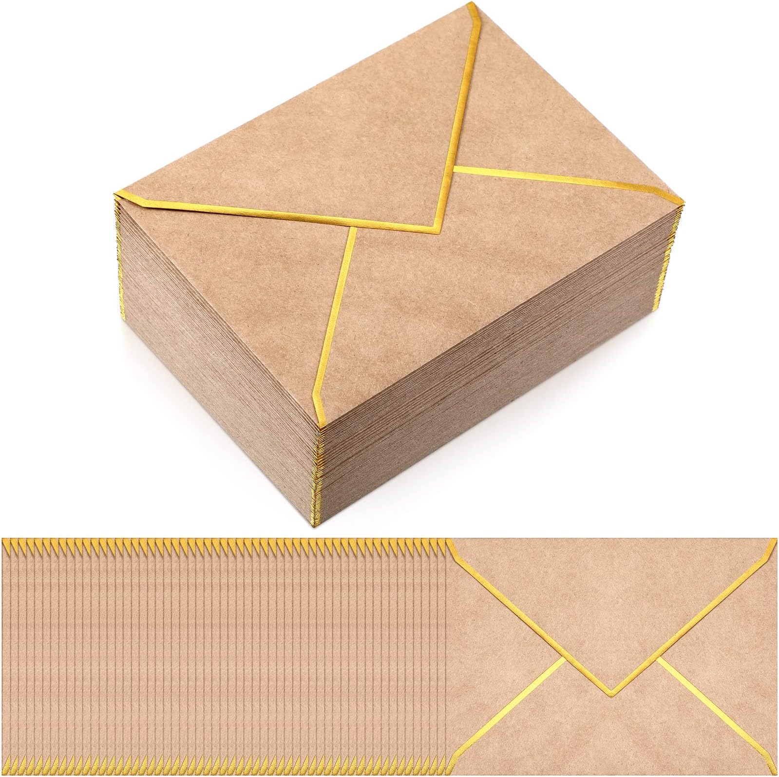 Amazon.com : Thenshop 200pcs 5 x 7 Envelopes A7 Envelopes with Gold ...