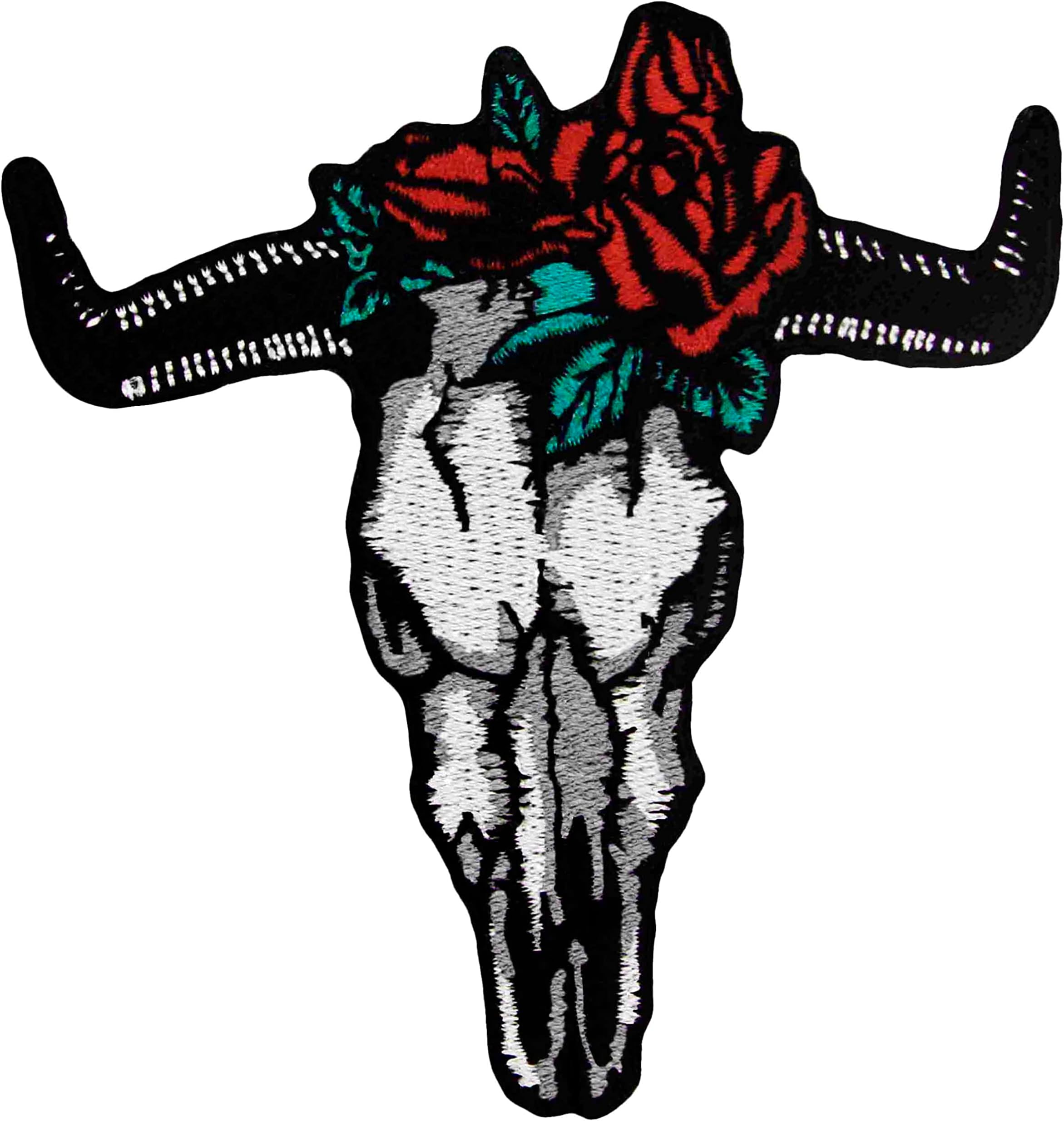 Amazon.com: Bull Skull with Rose Patch Embroidered Applique Badge Iron ...