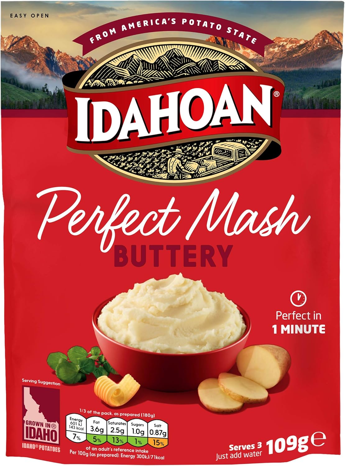 Idahoan Buttery Instant Mash Potato 1 x 109g single pack, Potatoes ...