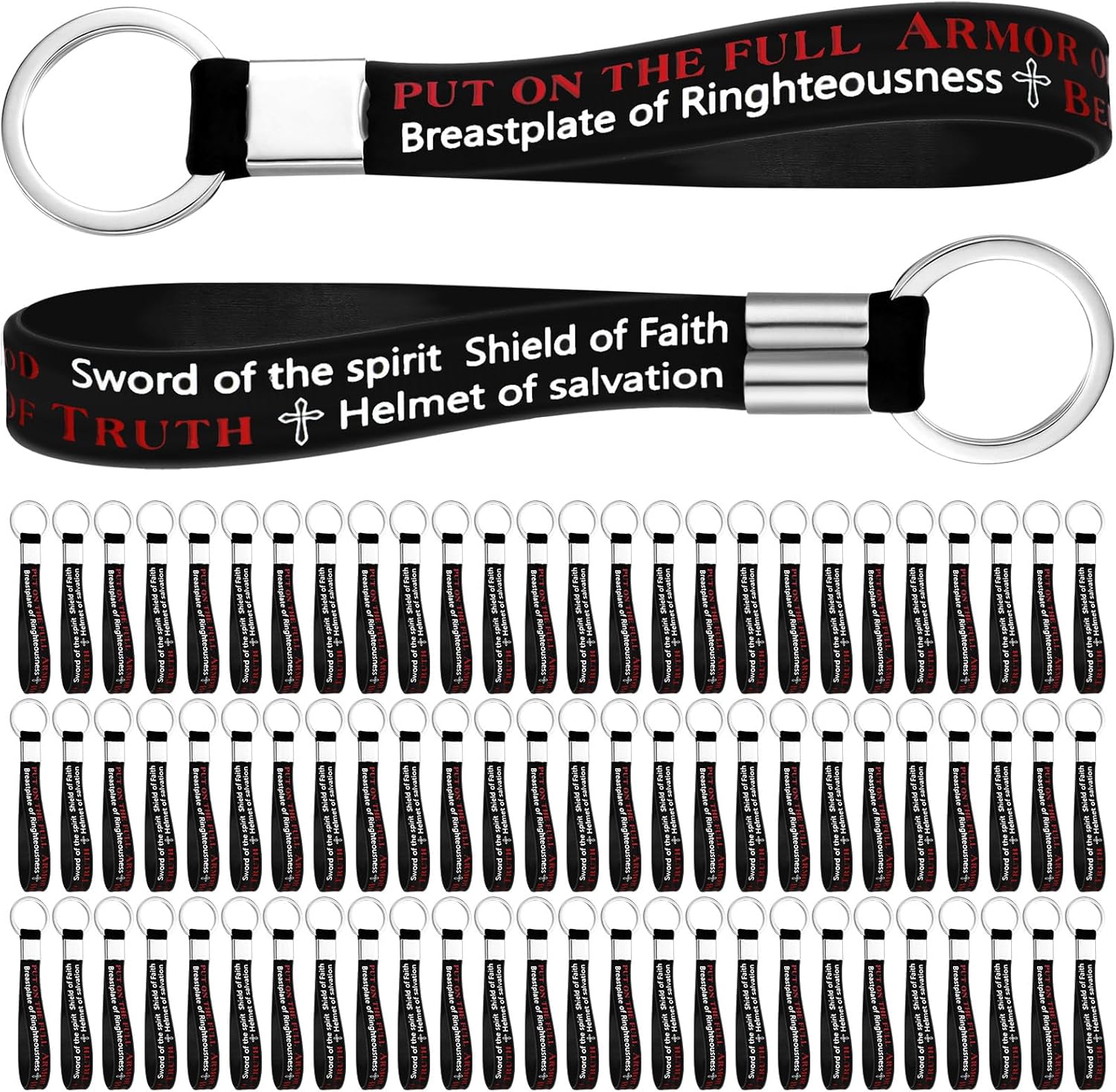 Landical 100 Pcs Christian Bible Silicone Keychains Armor of God ...