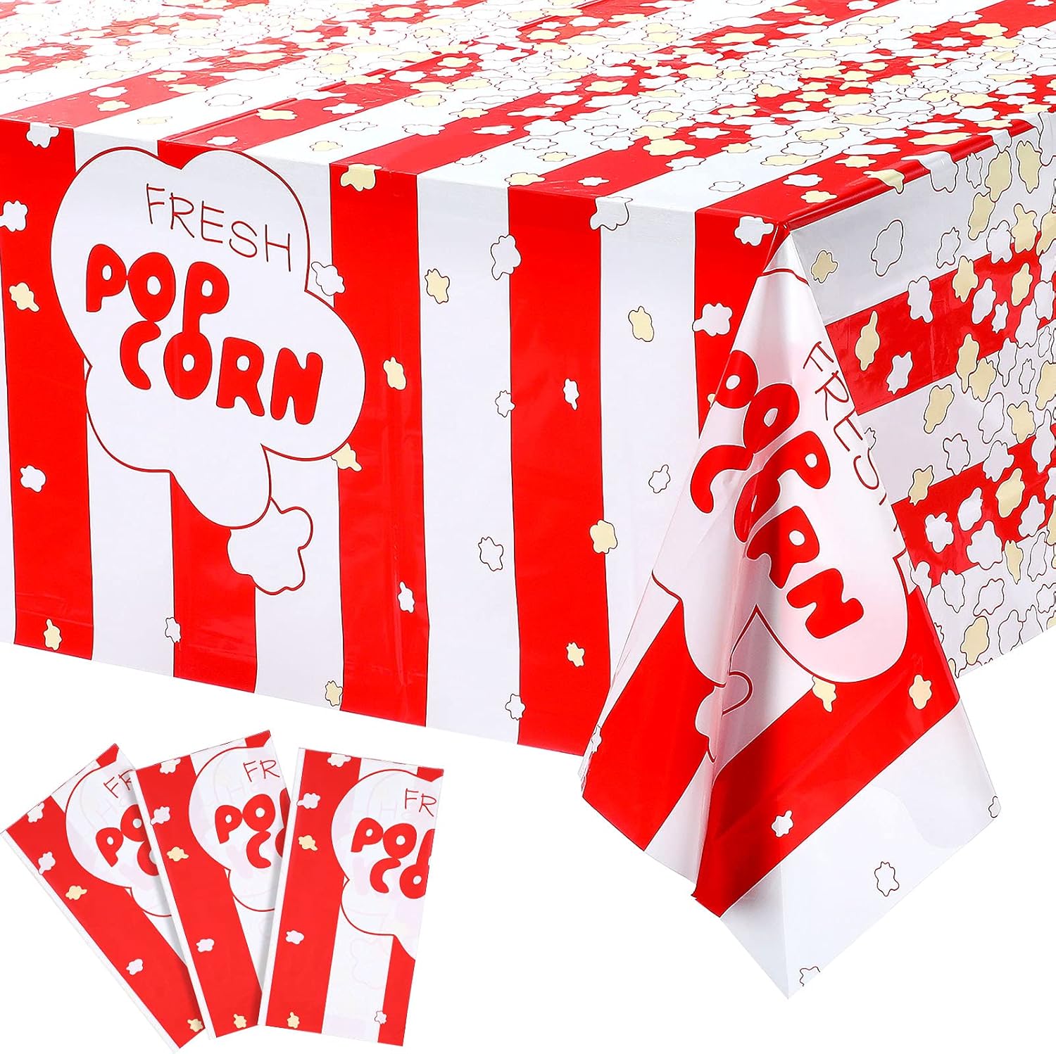 Amazon.com: 3 Pieces Popcorn Tablecloth Decorations Plastic Popcorn ...