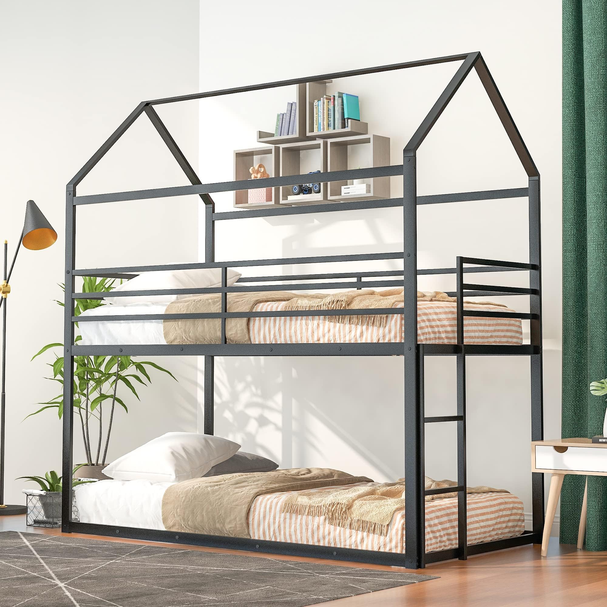 Amazon.com: Lifeand Twin Over Twin Bunk Beds for Kids,Metal House Bunk ...