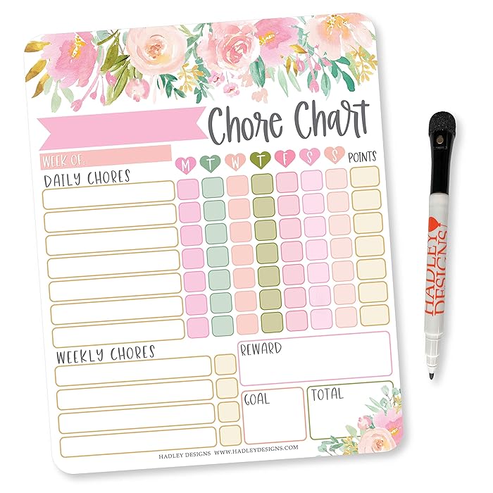 Buy Pink Floral Kids Chore Chart Magnetic, Reward Chart for Kids, Good ...