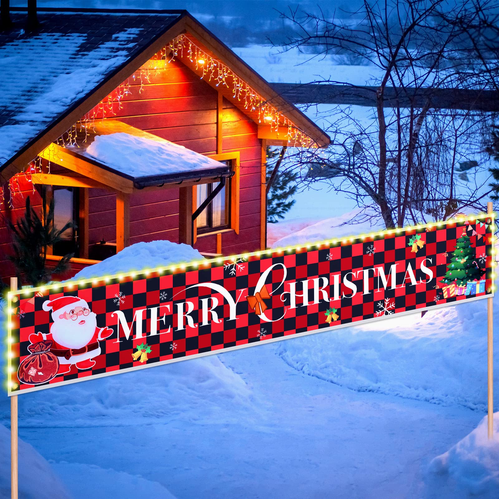 Amazon.com: Christmas Decorations Banner with Lights Led Lights Merry ...