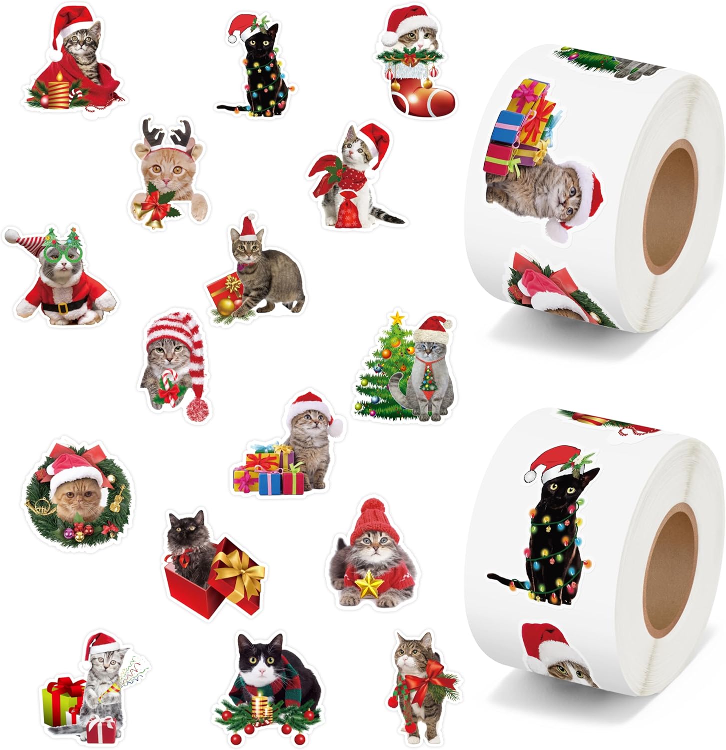 Amazon.com: H1vojoxo Christmas Cat Sticker Rolls- 1000PCS Holiday Cat ...