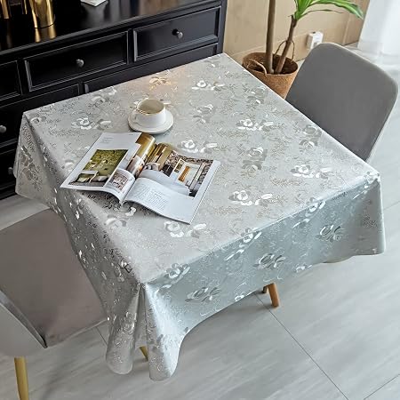 Flower Design Tablecloth, BOJVESH Square PVC Wipe Clean Waterproof ...