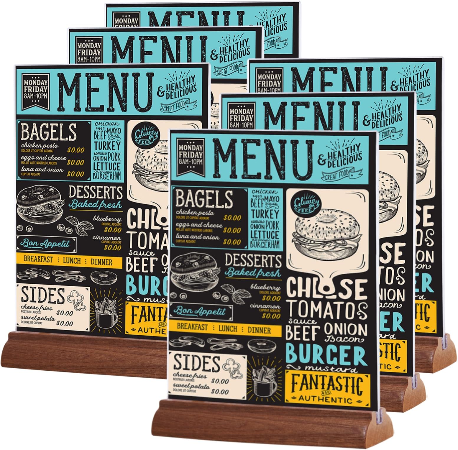 A5 Walnut Wood Sign Holder Vertical Table Card Flip Display 6 Pages-12 ...