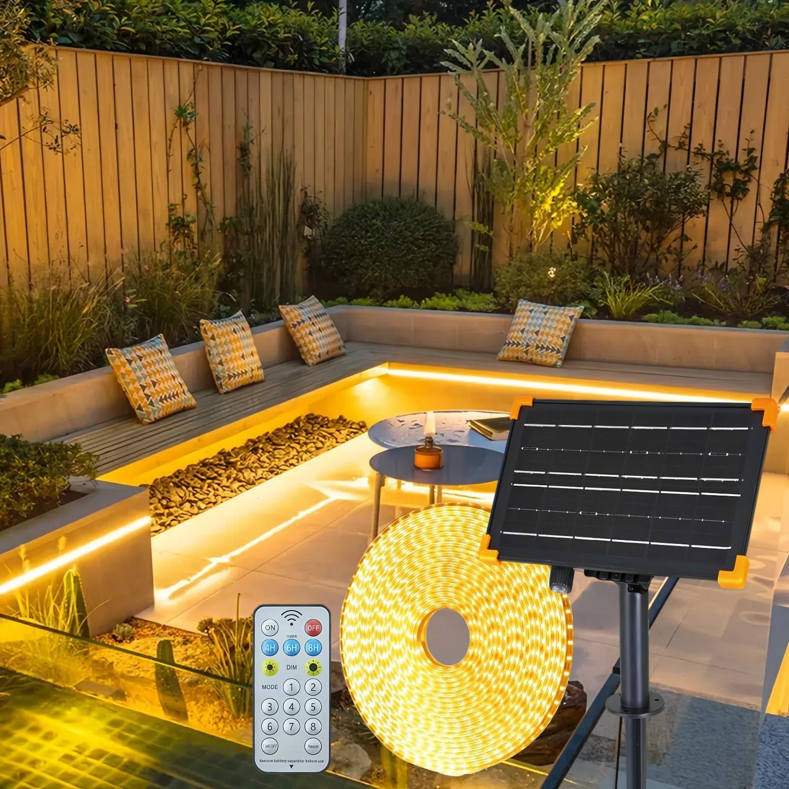 Gaoxun Solar LED Strip Lights Outdoor, 15m Solar Powered Flexible Rope ...