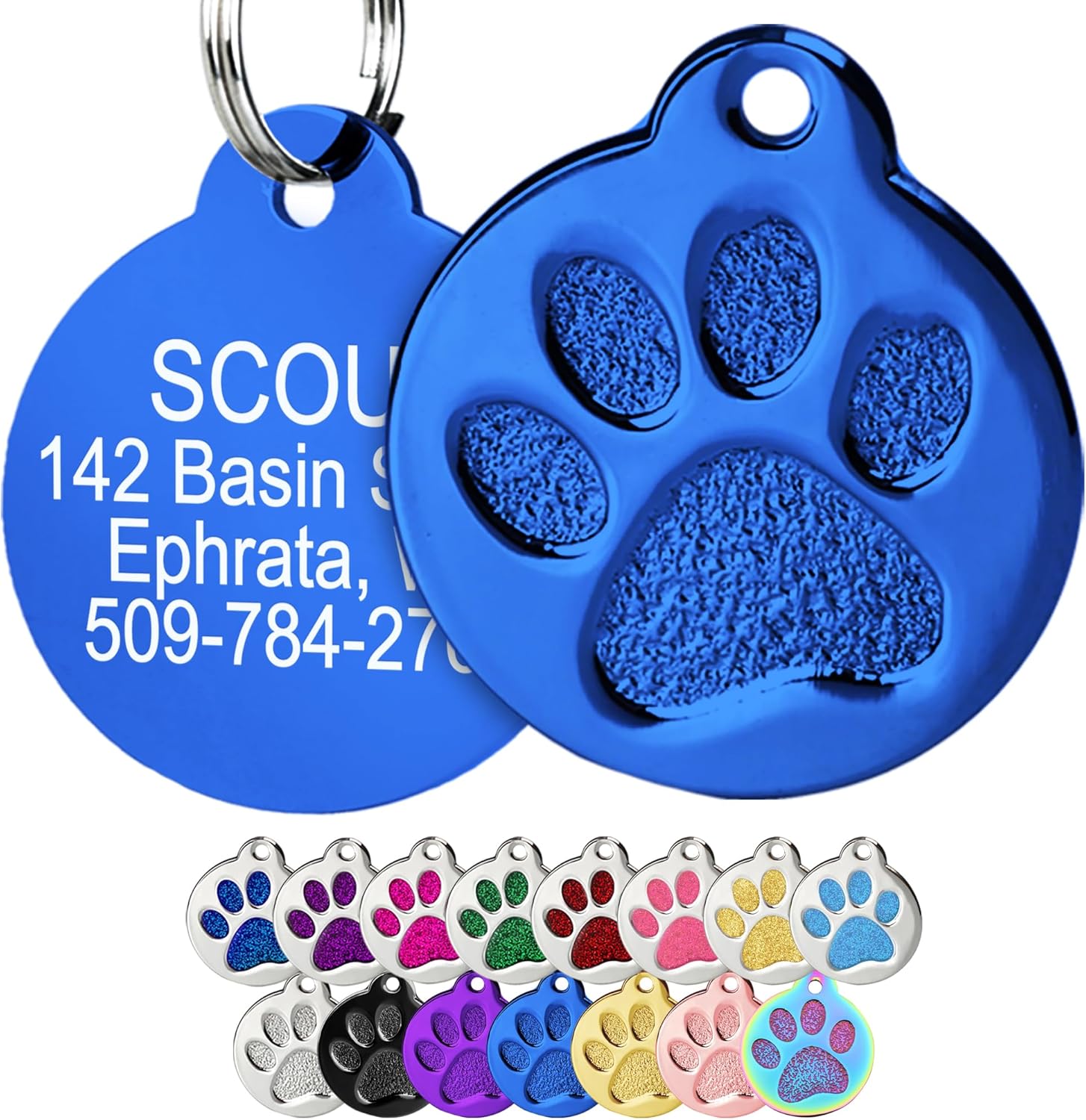 Amazon.com : GoTags Paw Print Round Stainless Steel Pet Tag for Dogs ...