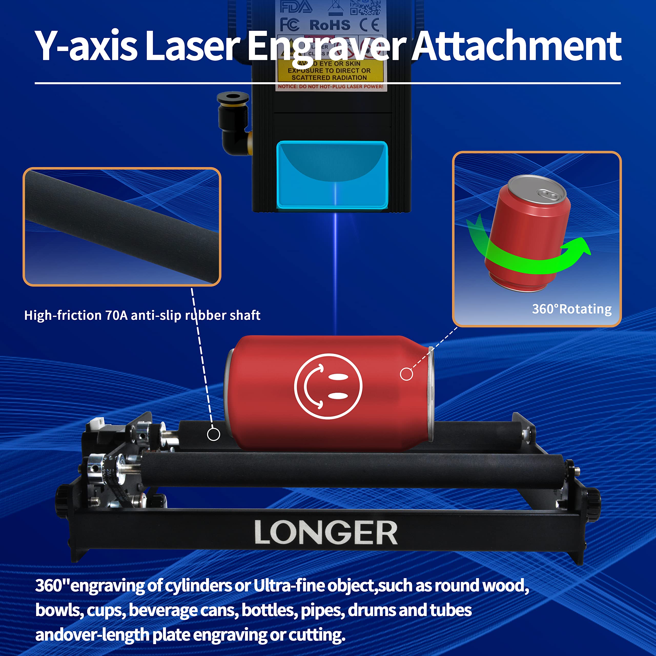 Snapklik.com : LONGER Laser Engraver Rotary Roller, Y-axis Rotary ...