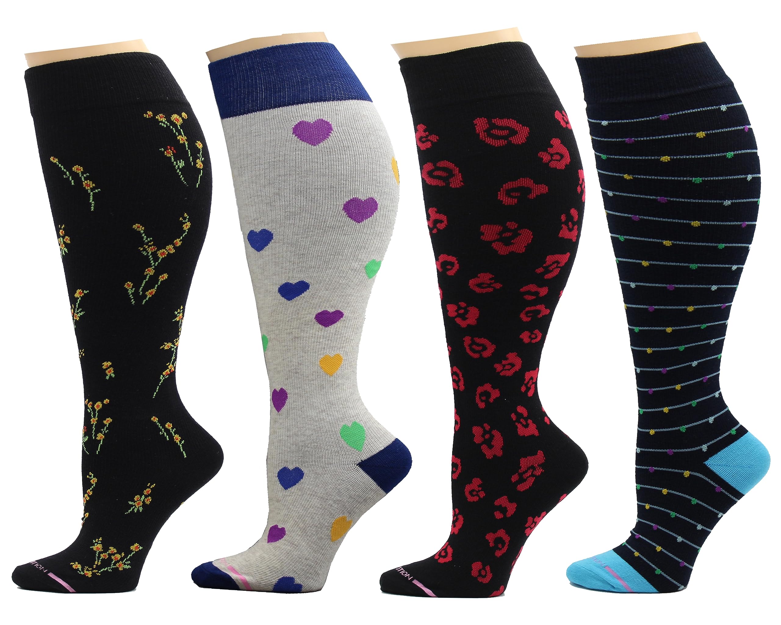 Amazon.com: Dr. Motion 4 Pairs Women's Plus Size Wide Calf Compression Knee High Socks Graduated ...