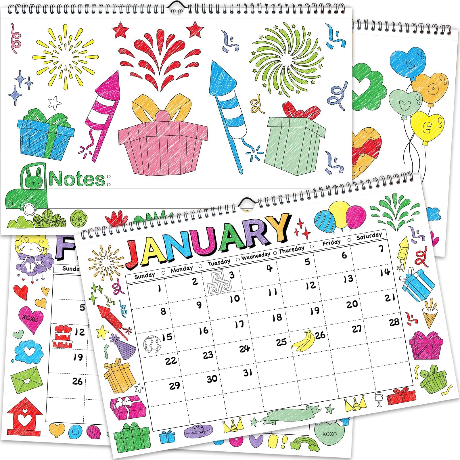 Amazon.com: Dianelhall Coloring Book Wall Calendar 2024 for Kids 16 x ...