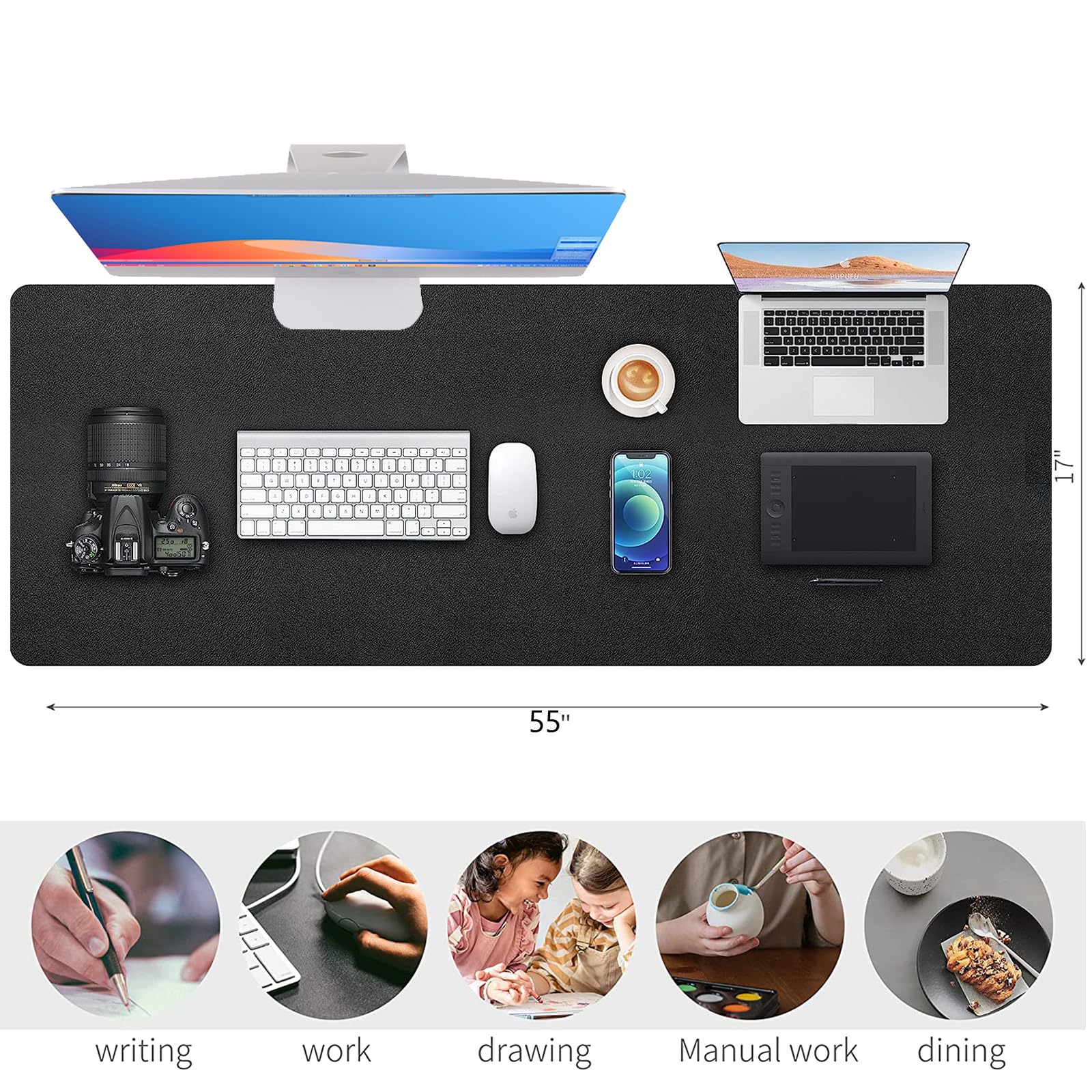 Large Desk Mat and Mouse Pad - 55x17 inch - Waterproof, pu Leather Desk ...