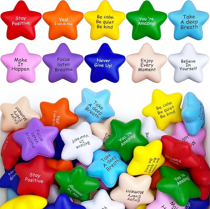 Amazon.com: 40PCS Star Shape Colorful Foam Motivational Stress Relief ...