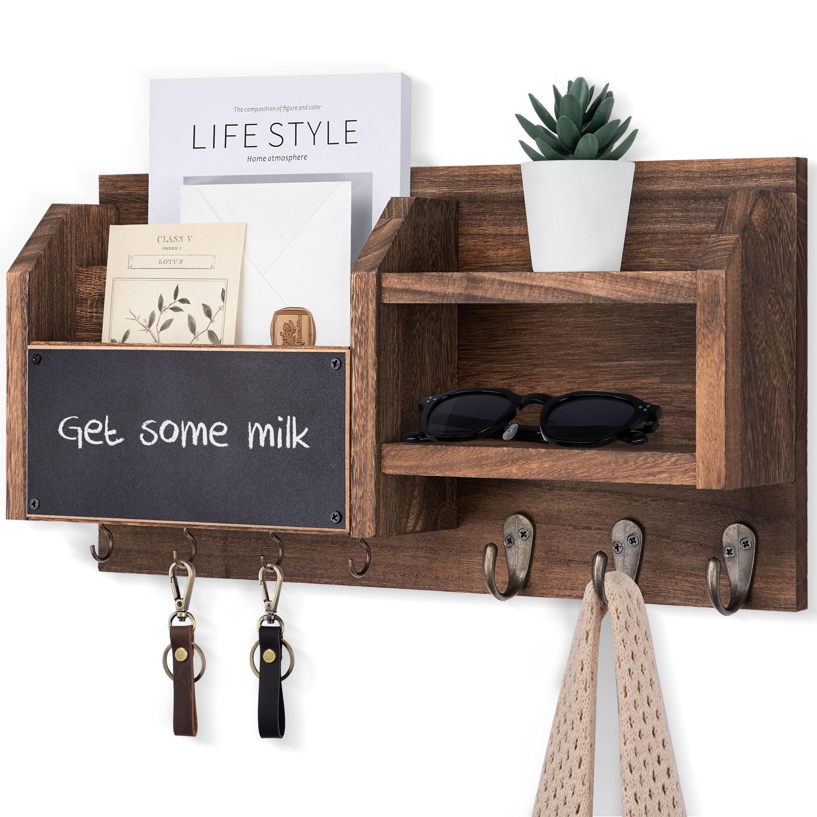 Amazon.com: Lwenki Mail and Key Holder – Wall Mount Key Hanger with ...