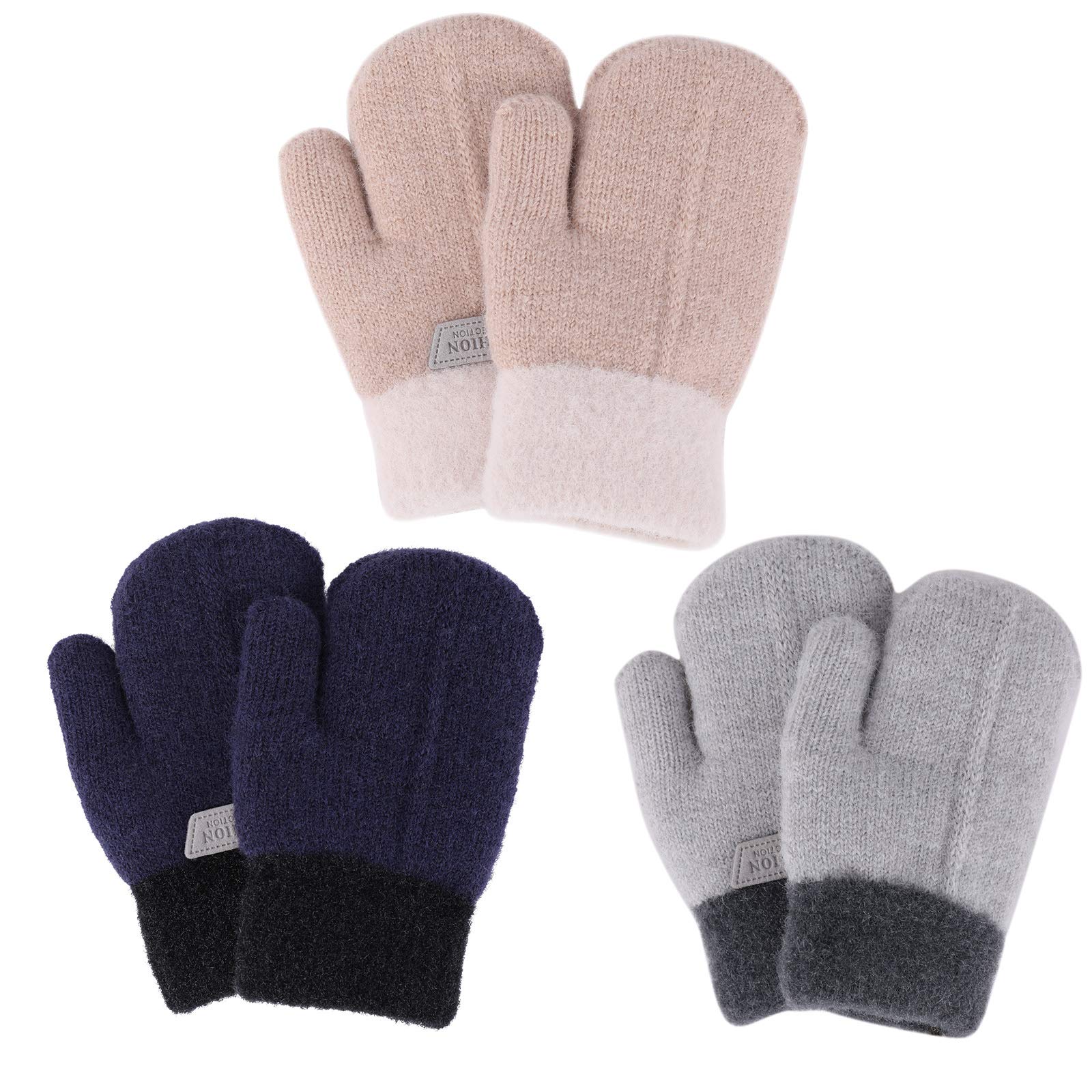 QKURT 3 Pairs Toddler Mittens, Full Finger Winter Warm Kids Gloves ...