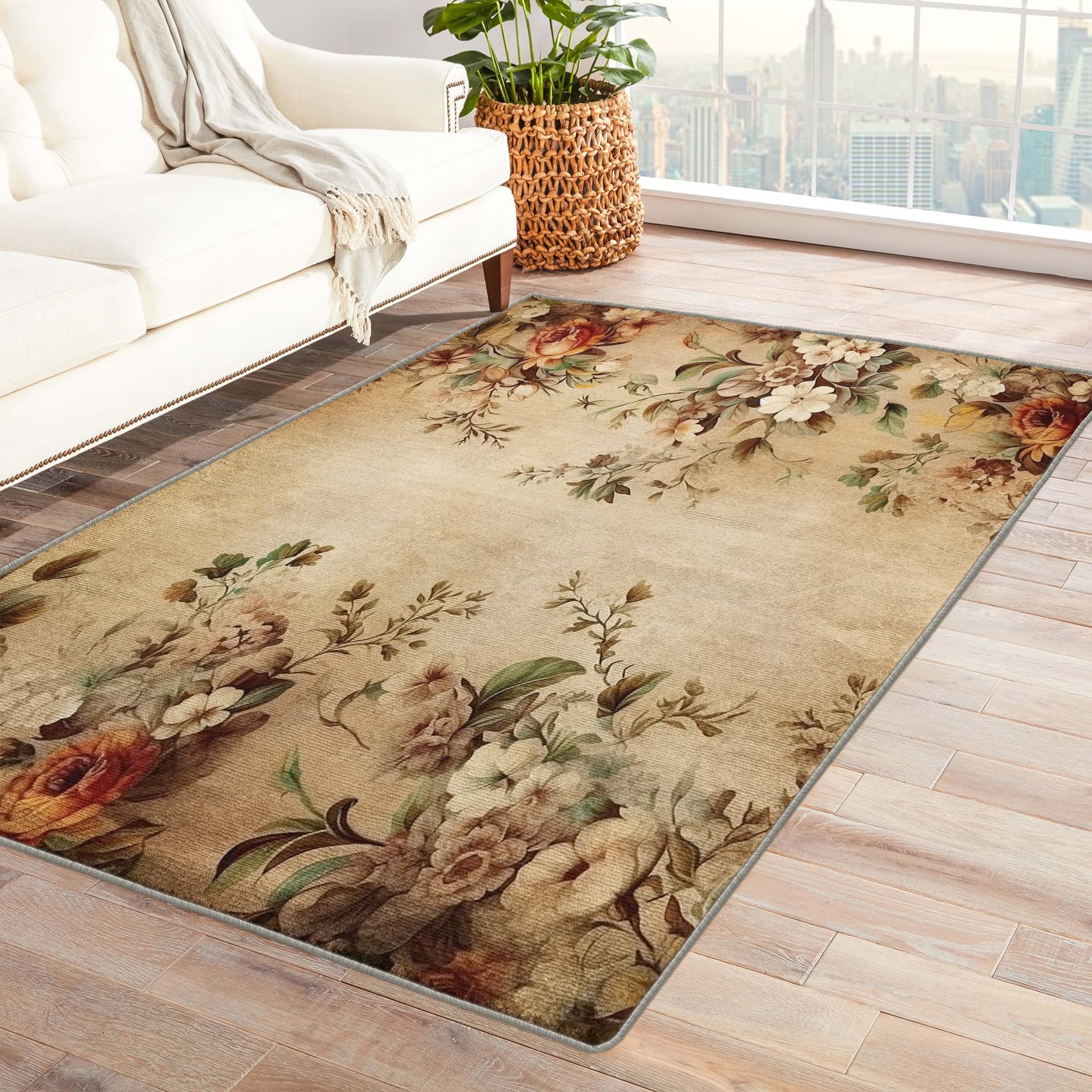 Amazon.com: Rustic Floral Rug & Home Decor - Washable Rug 2x3 - Shabby ...
