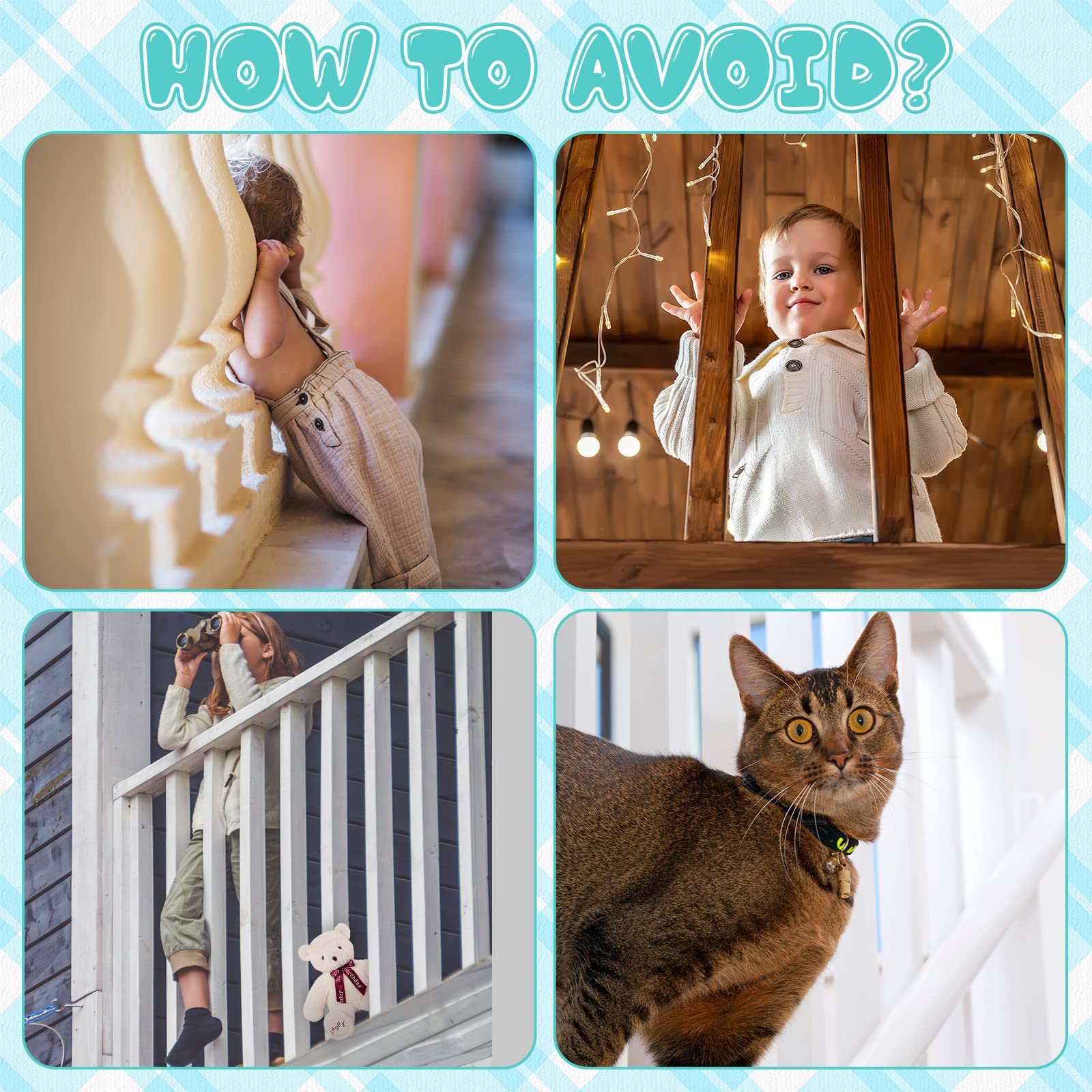 2 Sets Baby Banister Guard, Child Rail Balcony Banister Net Kids Safety ...