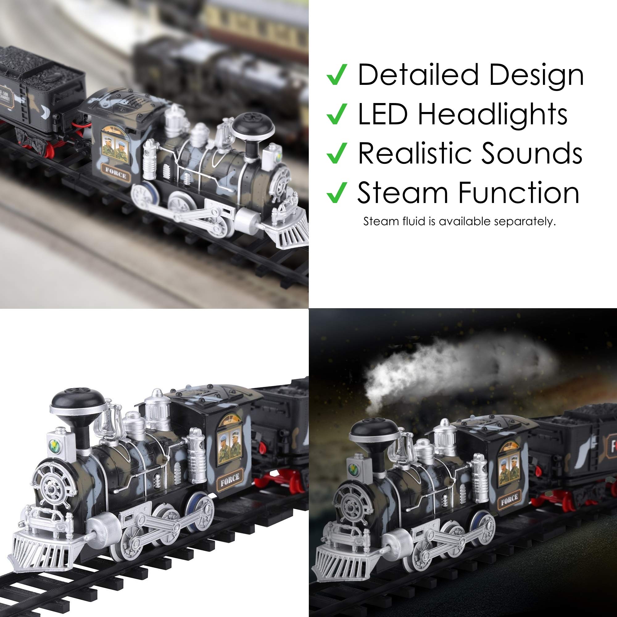 Haktoys RC Military Train Set, Battery Operated Ready to Play Steam ...