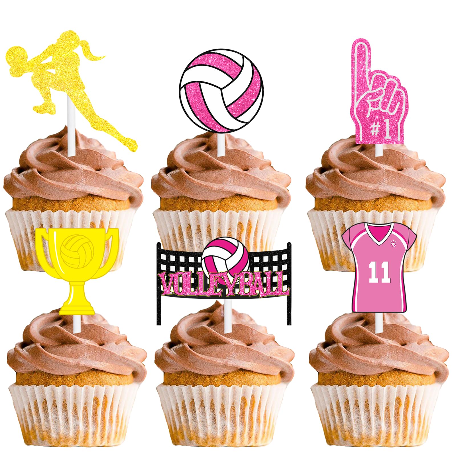 Amazon.com: 18pcs Pink Glitter Volleyball Dessert Cupcake Topper Beach ...
