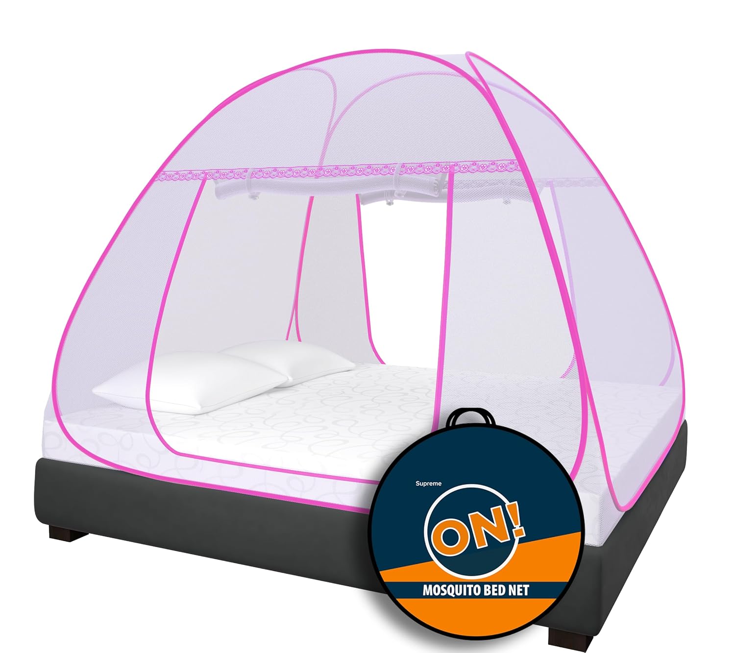 Supreme On Pink Double Bed Mosquito Net, King-Size (6.5 Feet X 6.5 Feet ...
