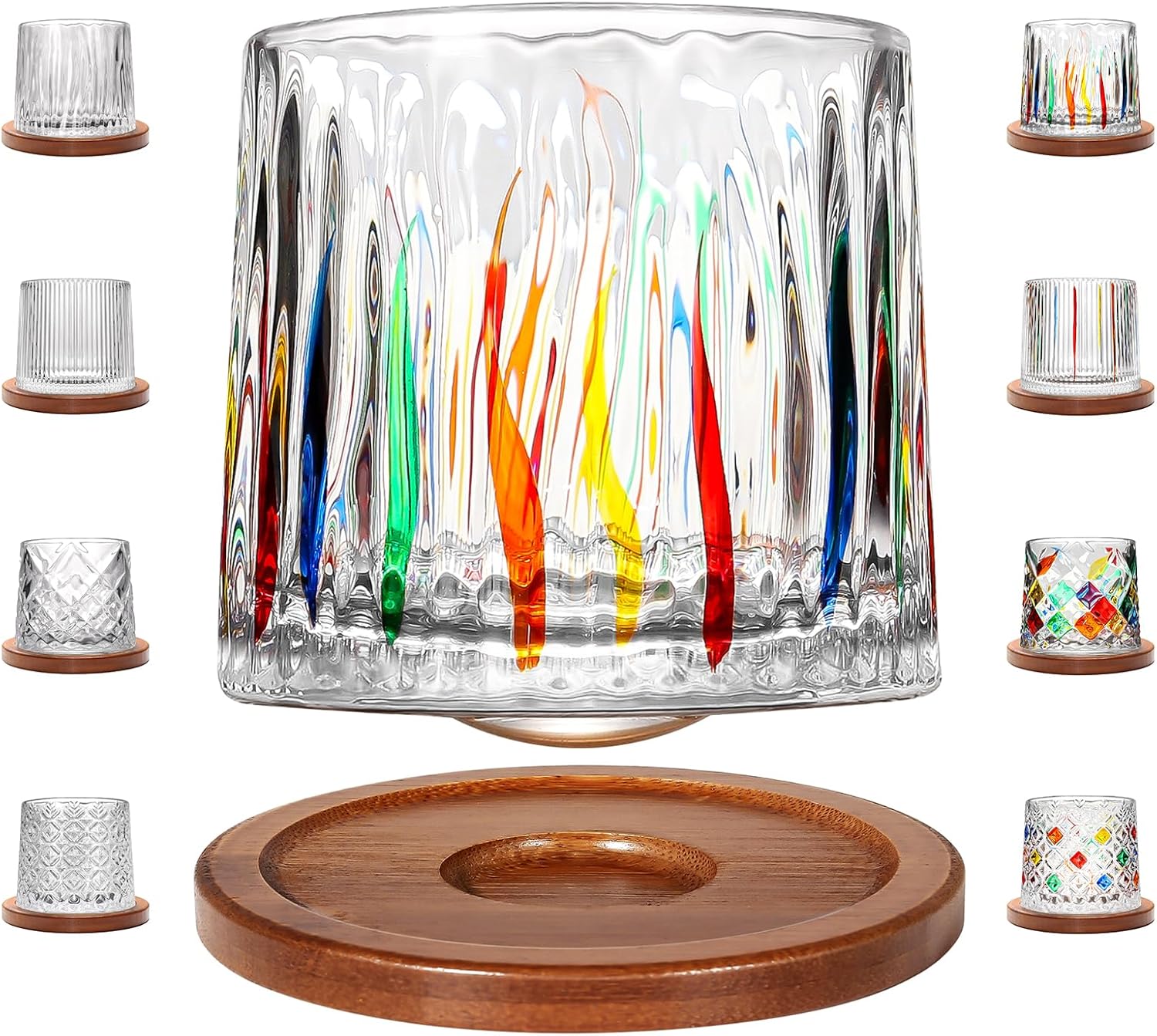 Rotatable Old Fashioned Glass Cup, 275ml/10oz Crystal Whiskey Glass ...