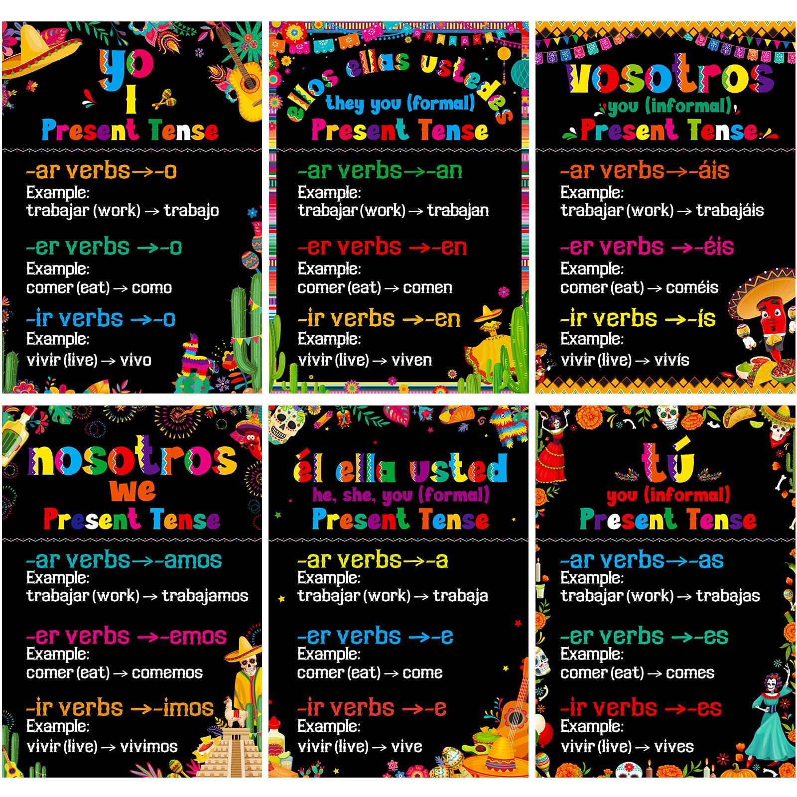 Snapklik.com : Sinload 6 Pcs Spanish Classroom Poster Set Spanish Verb ...