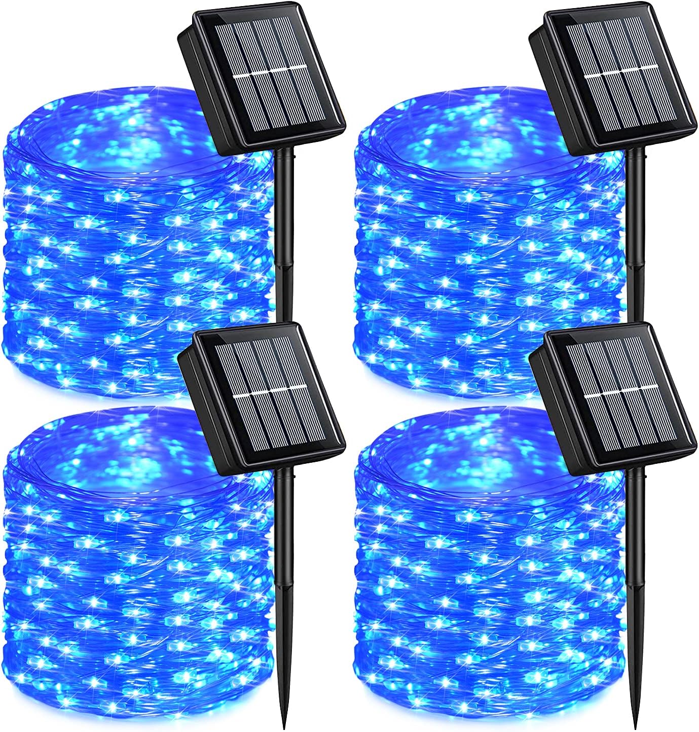 4-Pack 160FT 400 LED Blue Solar String Lights Outdoor, Waterproof Solar ...