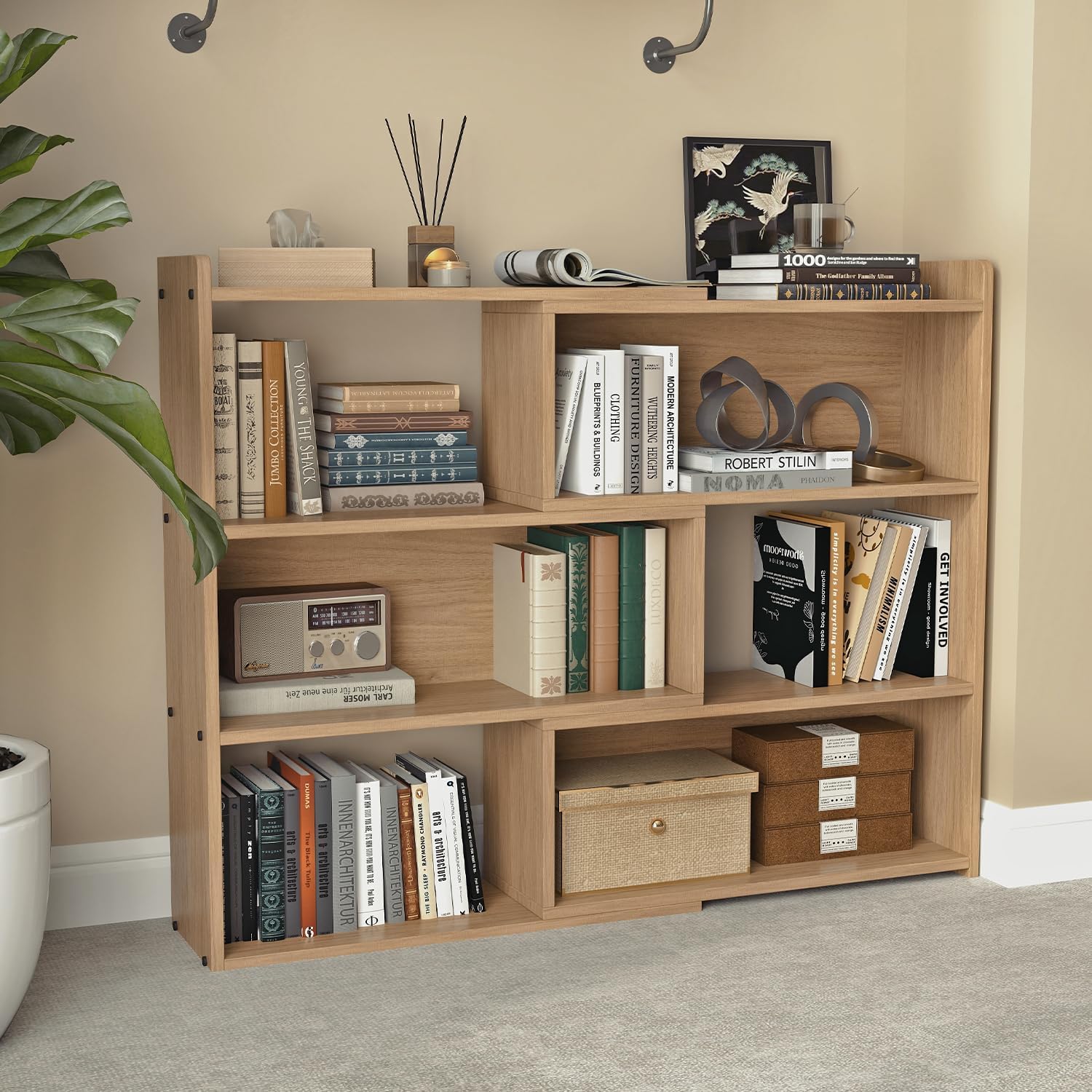 Amazon.com: Cmishe Open Shelf Low Bookcase,Wooden 4-Tier Floor Standing ...