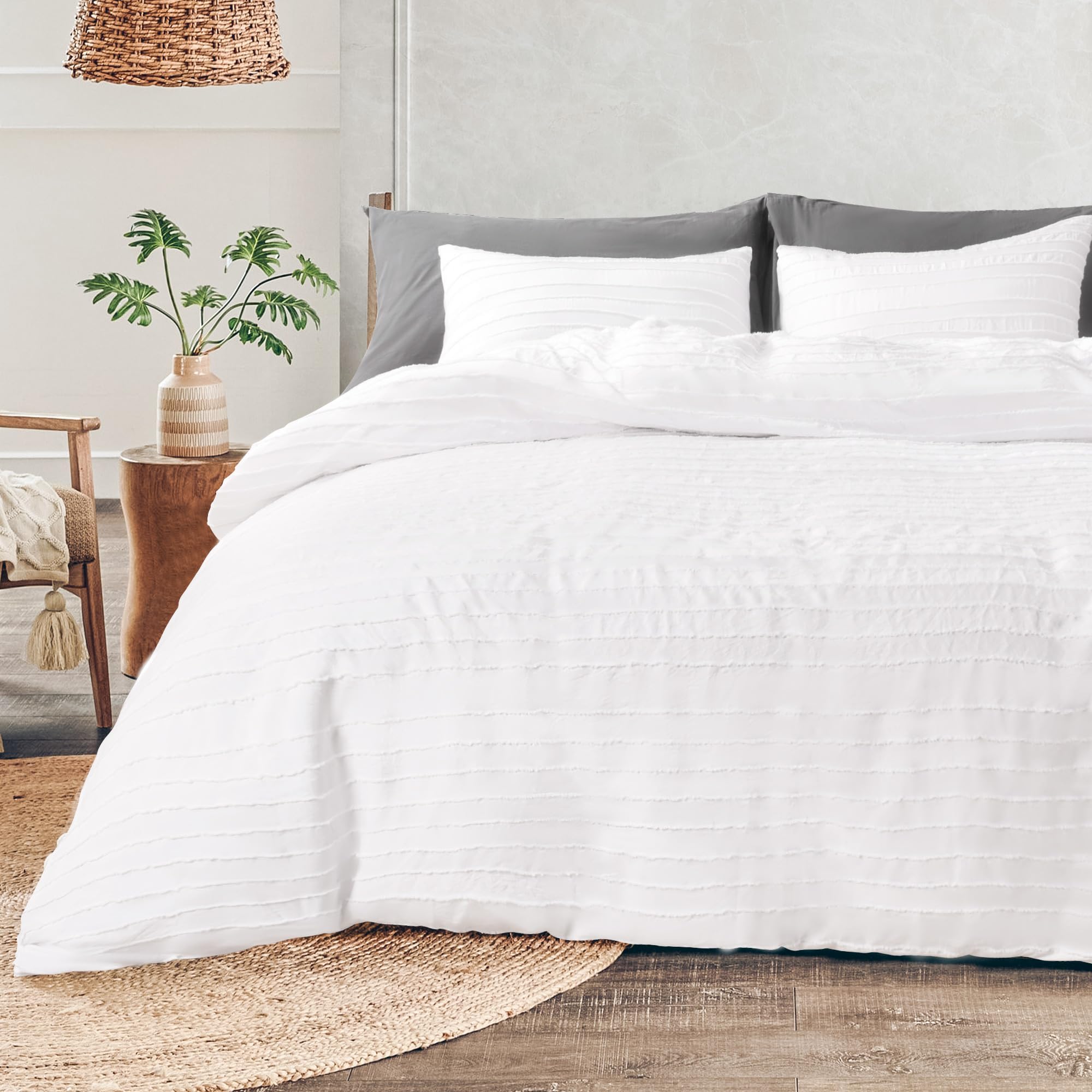Amazon.com: Nanko White Duvet Cover King Size, 3pc Boho Tufted ...