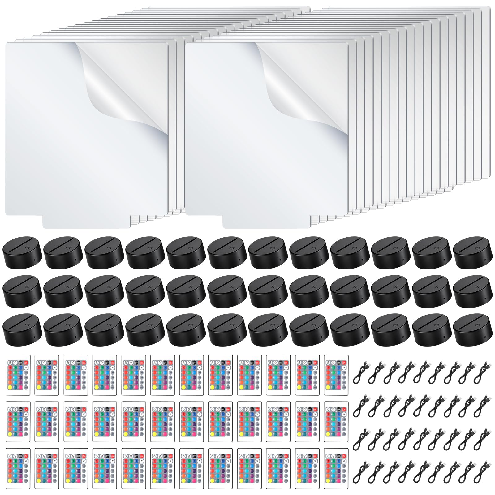 VIHOSE 36 Sets 3D Night LED Light Base Including 36 Square Acrylic ...