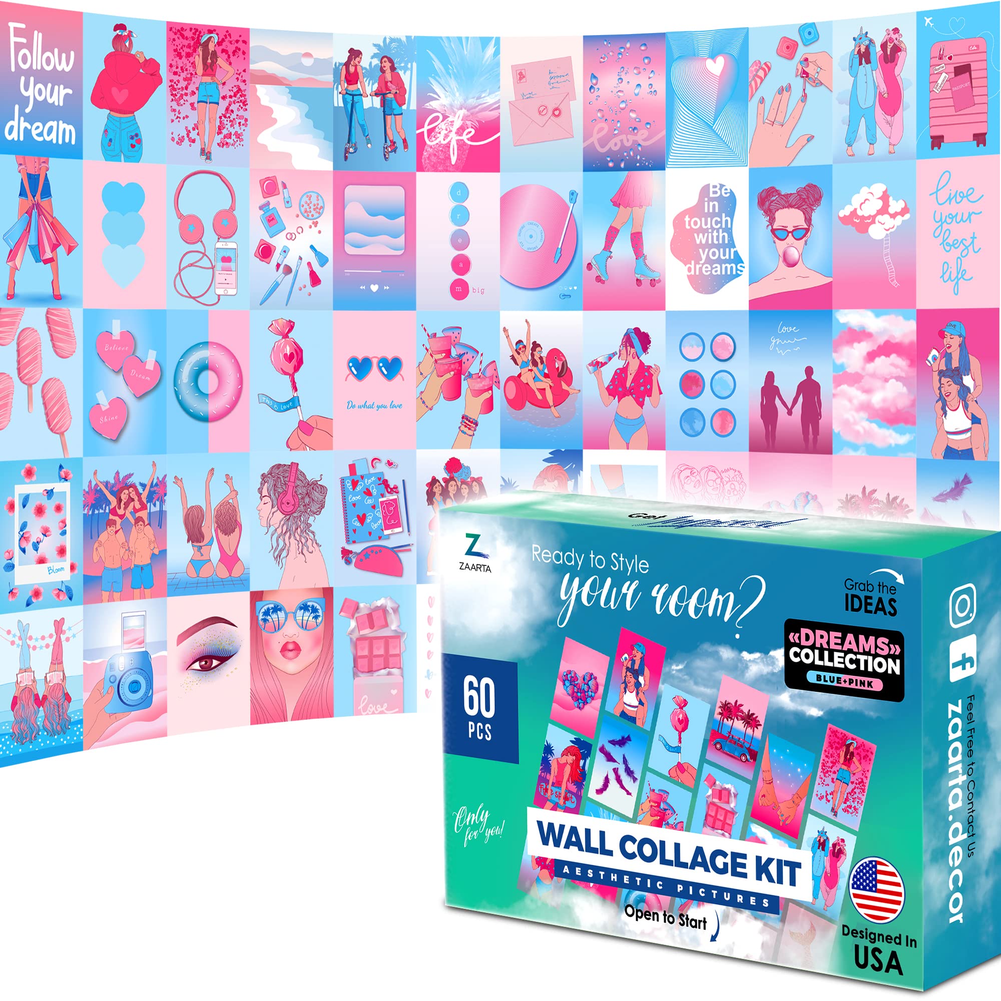 Buy ZAARTA Vintage Wall Collage Kit Aesthetic Pictures - 60 pcs 4x6 ...