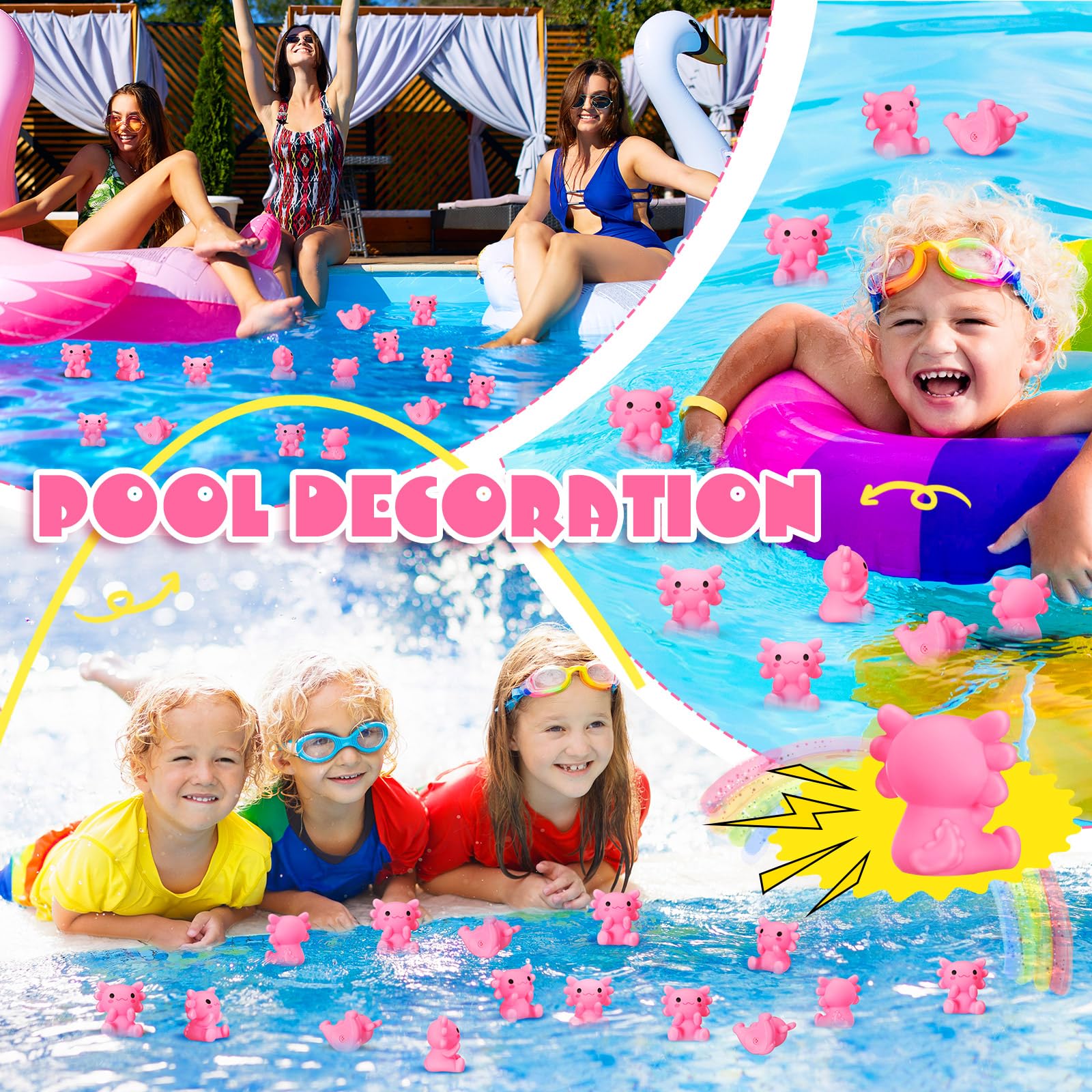 Snapklik.com : 30 Pcs Summer Axolotl Float Bath Toy Pink Baby Rubber ...
