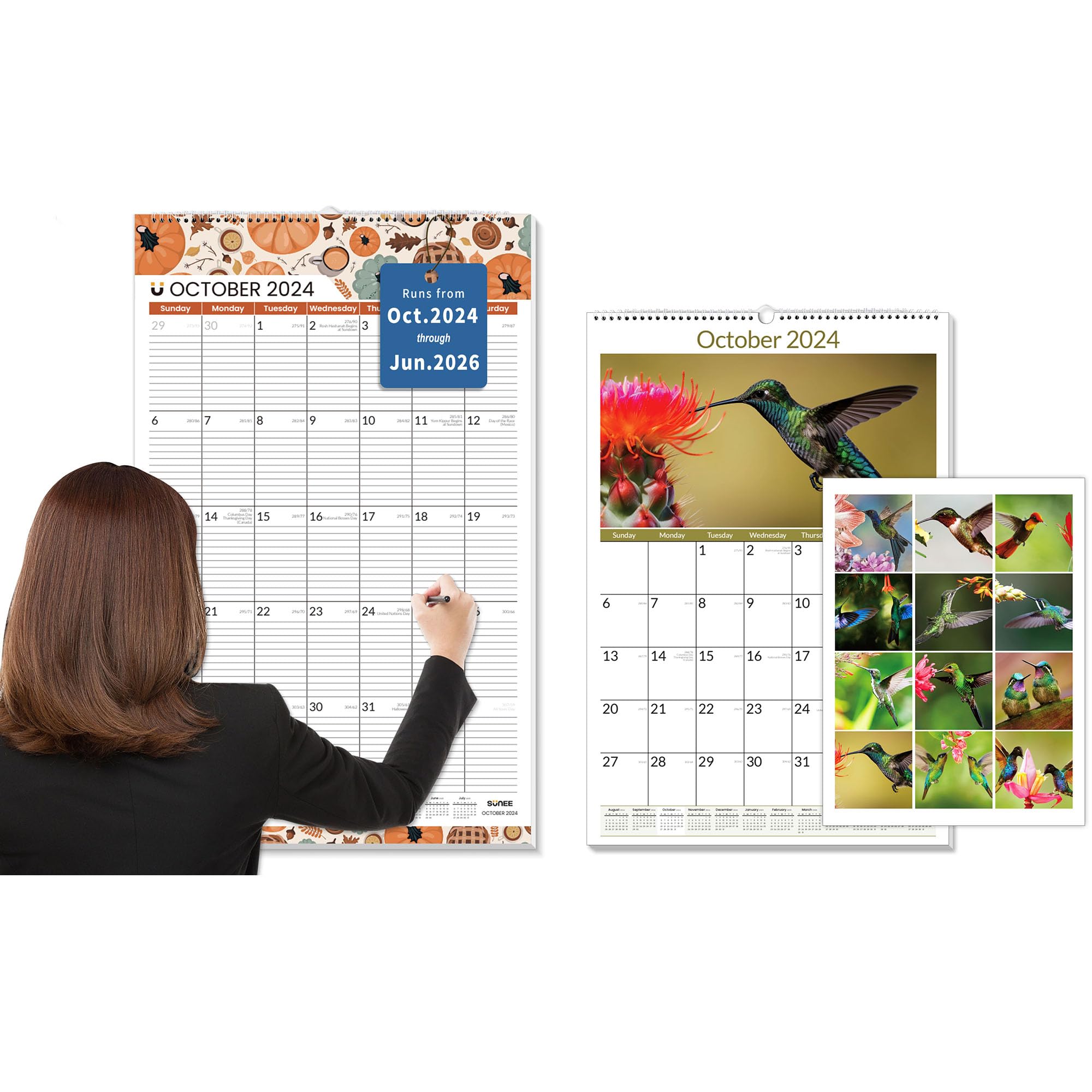 Amazon.com: SUNEE Extra Large Wall Calendar, Seasonal & Hummingbirds ...