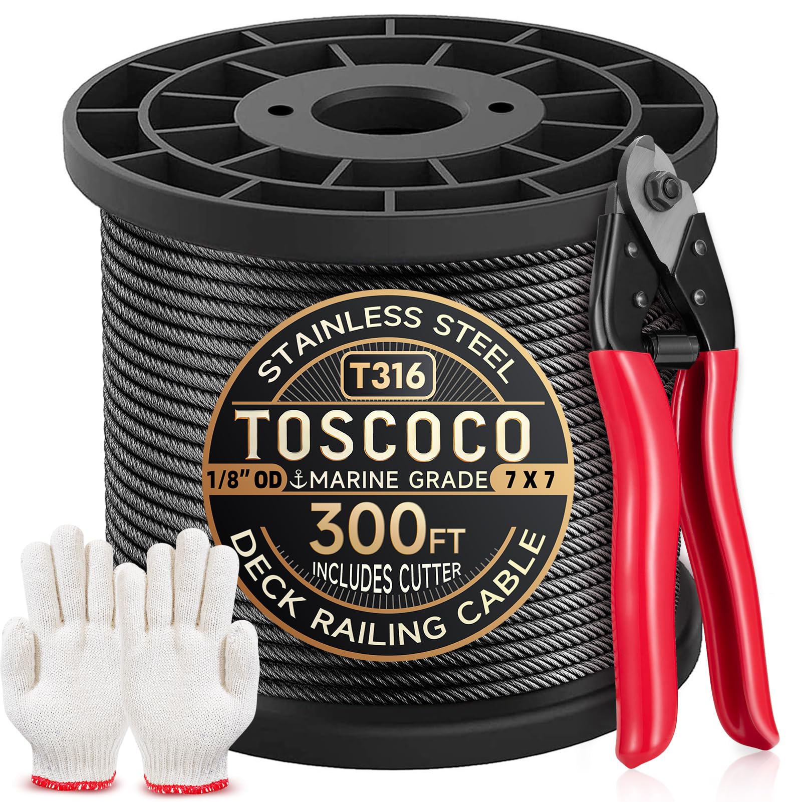 Snapklik.com : Tosoco 300FT 1/8" Black Stainless Steel Cable T316 ...