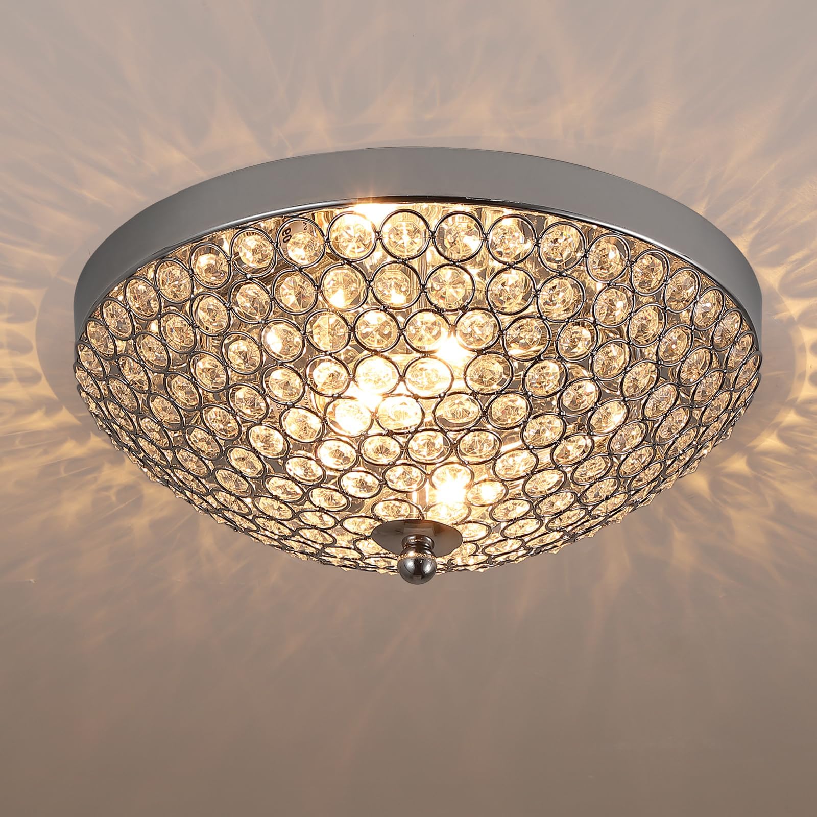 Litaddscen Modern Chrome Flush Mount Crystal Ceiling Light,2-Light ...
