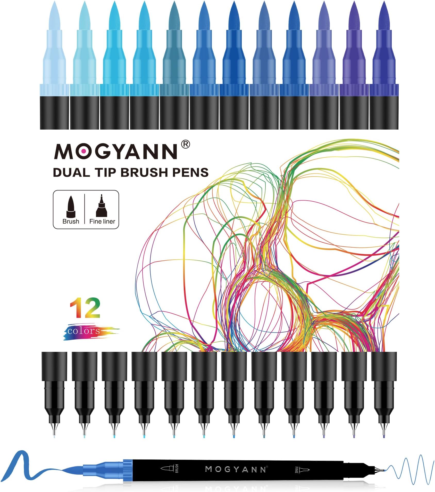 Amazon.com : Mogyann Blue Markers, 12 Pack Dual Brush Pens Drawing ...