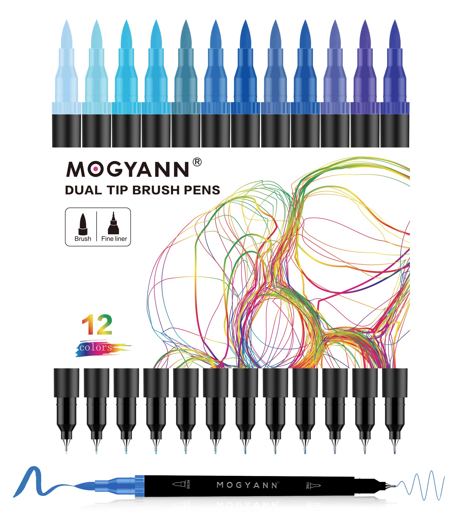 Amazon.com : Mogyann Blue Markers, 12 Pack Dual Brush Pens Drawing ...