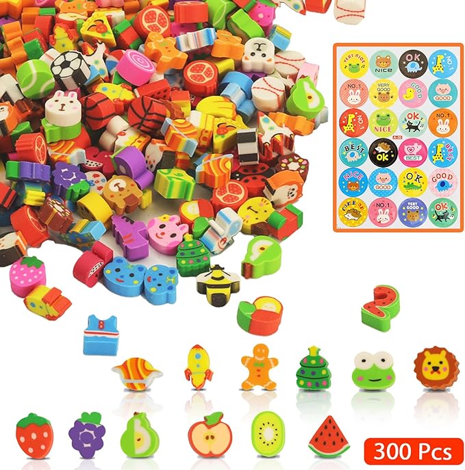 Amazon.com: Cocurb 300 Pcs Mini Animal Fruit Erasers Bulk for Kids,Desk ...