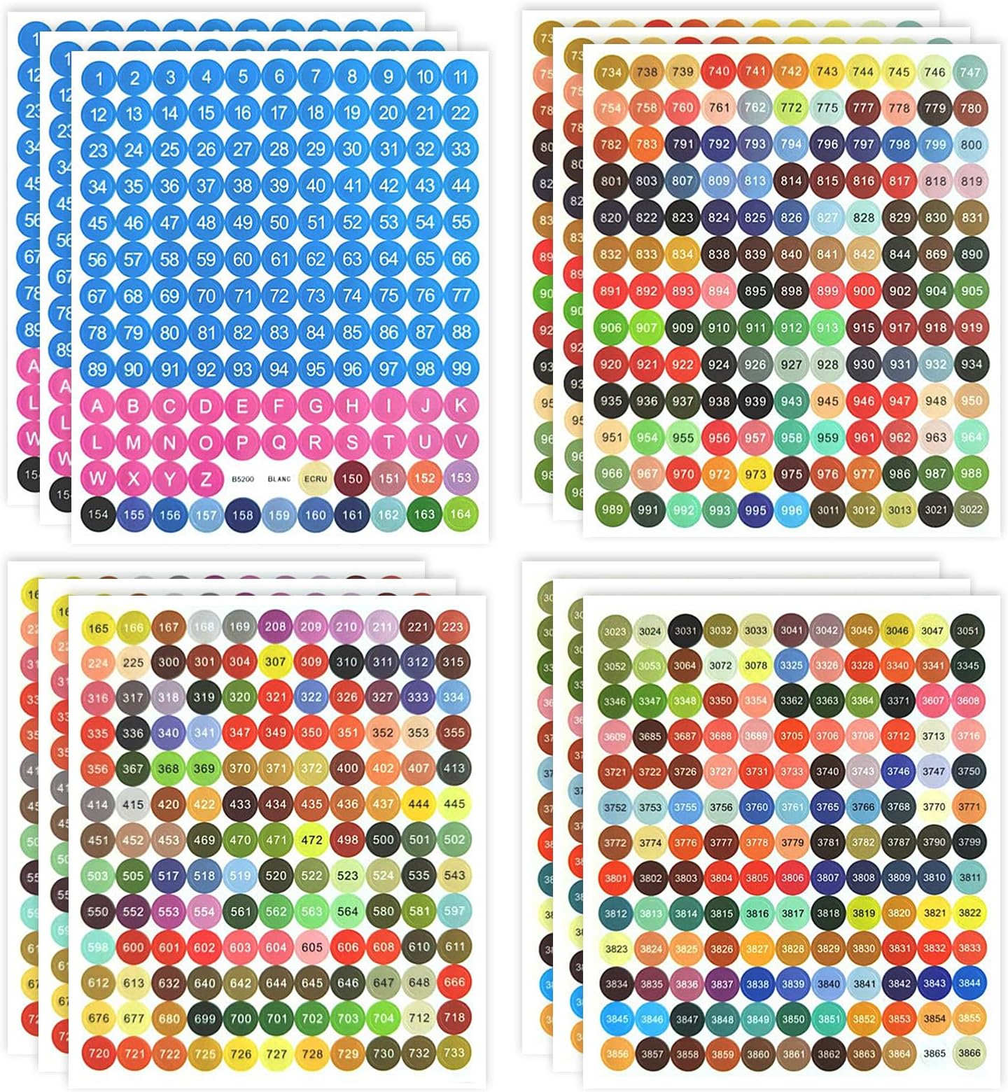 5D Diamond Number Painting Stickers Labels, 12 Sheets Colour Diamond ...