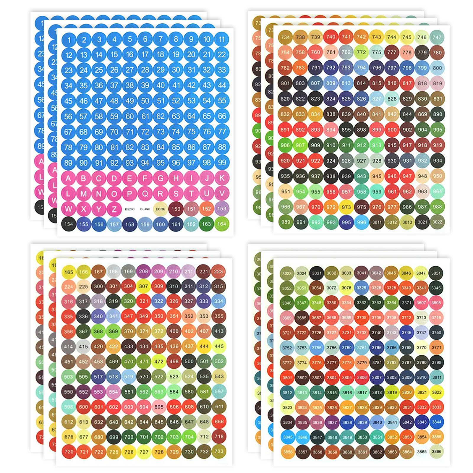 5D Diamond Number Painting Stickers Labels, 12 Sheets Colour Diamond ...