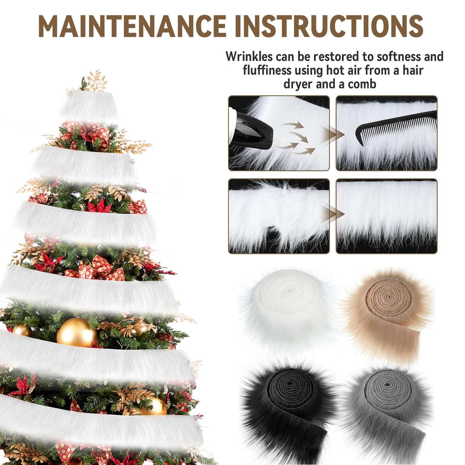 4 Colors Faux Fur Trim Ribbon, 6m Fox Fur Fabric, Shaggy Artificial ...