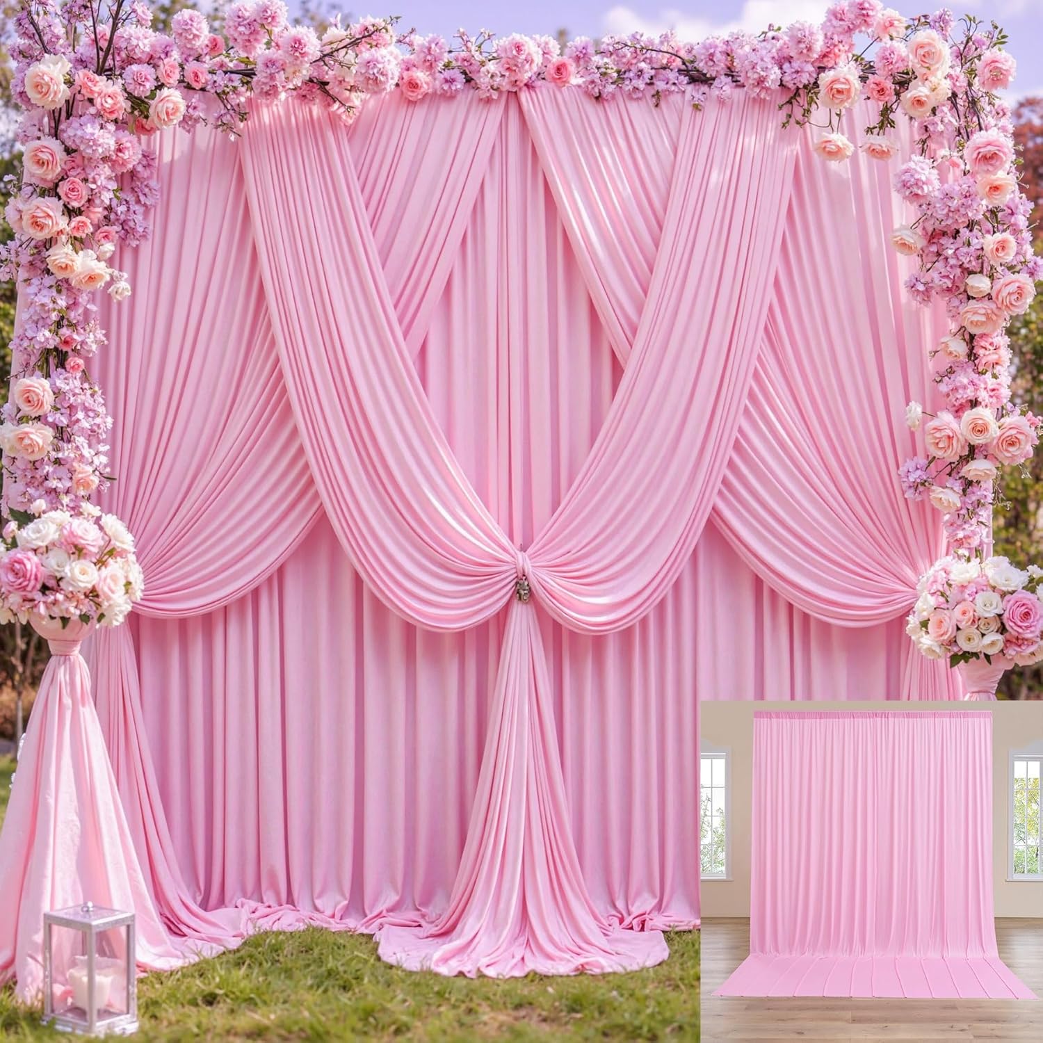 Amazon.com : 12ft x 10ft Wrinkle Free Pink Backdrop Curtains for ...