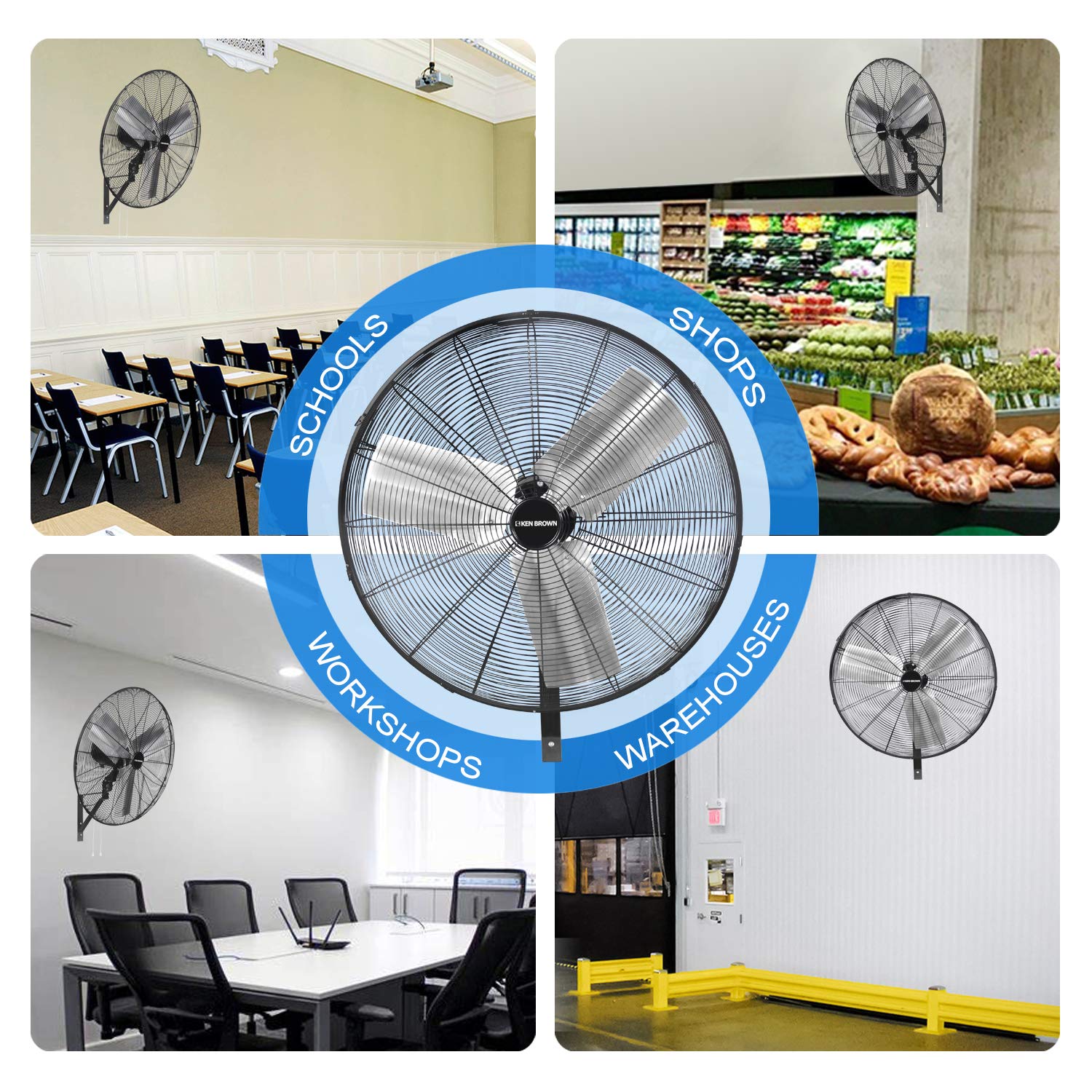 KEN BROWN 30 Inch Industrial Oscillating Wall Mount Fan 9500CFM,Heavy ...