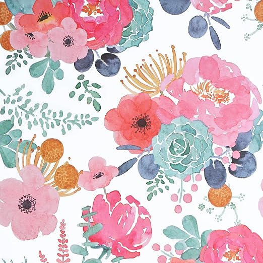 WENMER Floral Peel and Stick Wallpaper, Pink/Green/White Peony ...
