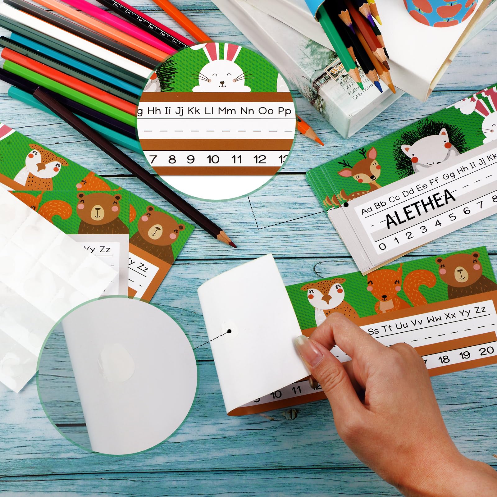 Snapklik.com : 60 Pcs Woodland Animal Student Nameplate Classroom Flat ...