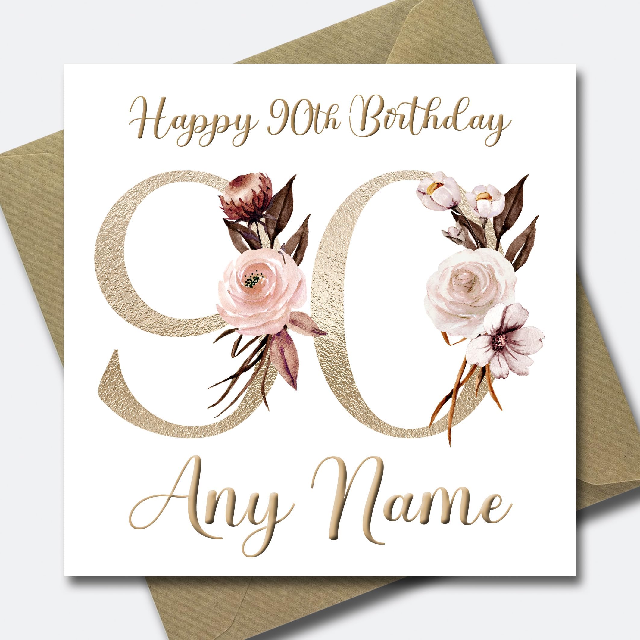 Personalised 90th Birthday Card - 90th Birthday Card for women - Floral ...